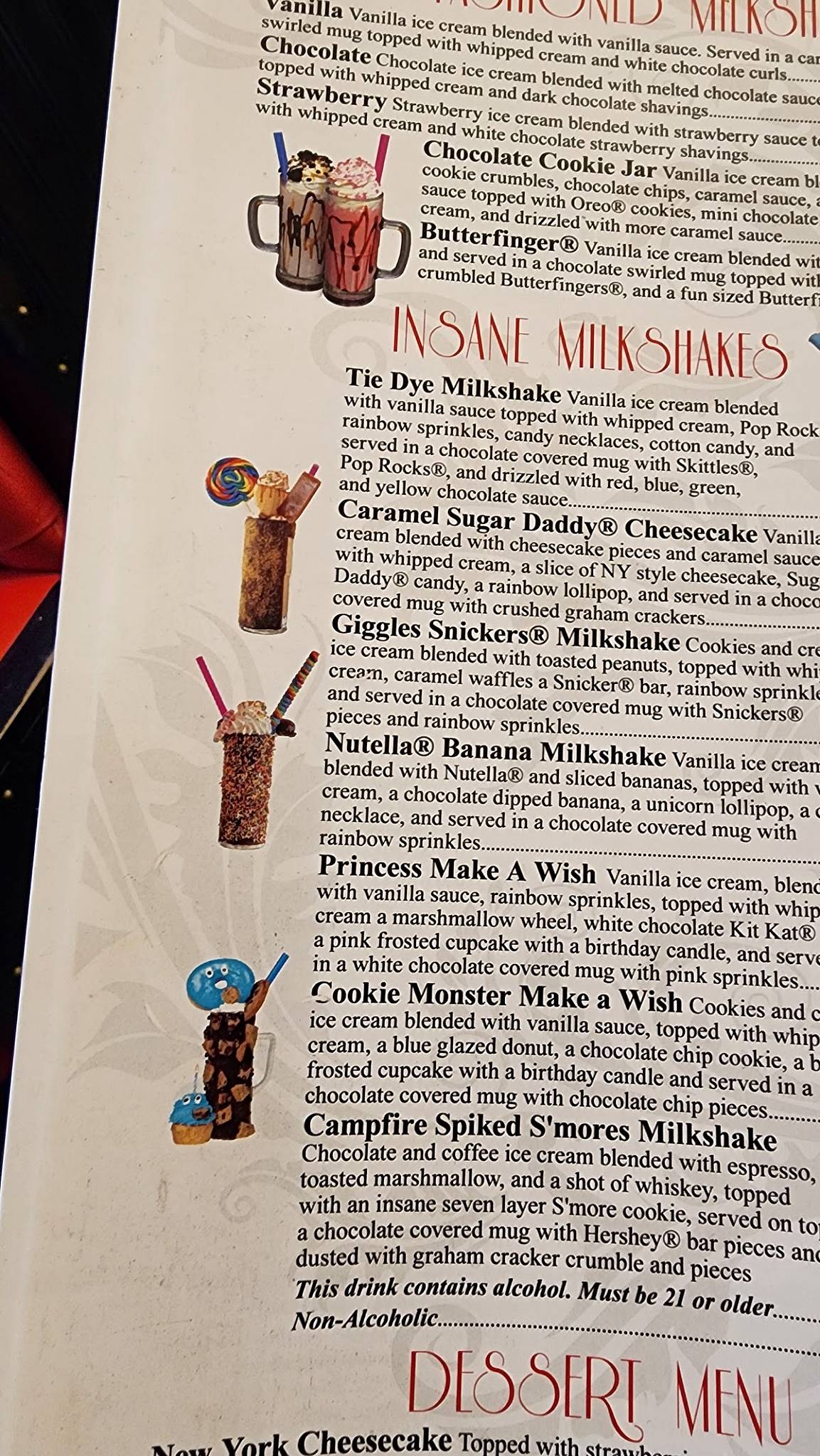 Menu at Sugar Factory - Atlantic City desserts, Atlantic City