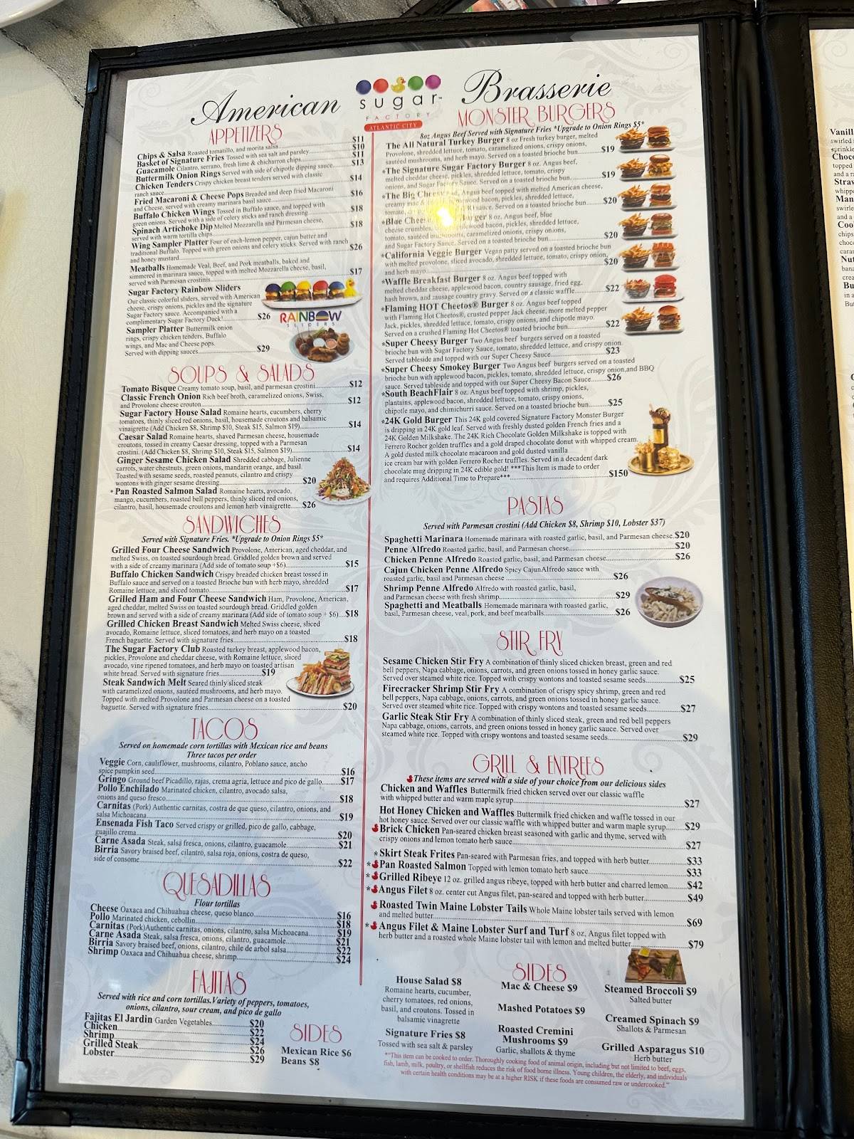Menu at Sugar Factory - Atlantic City desserts, Atlantic City