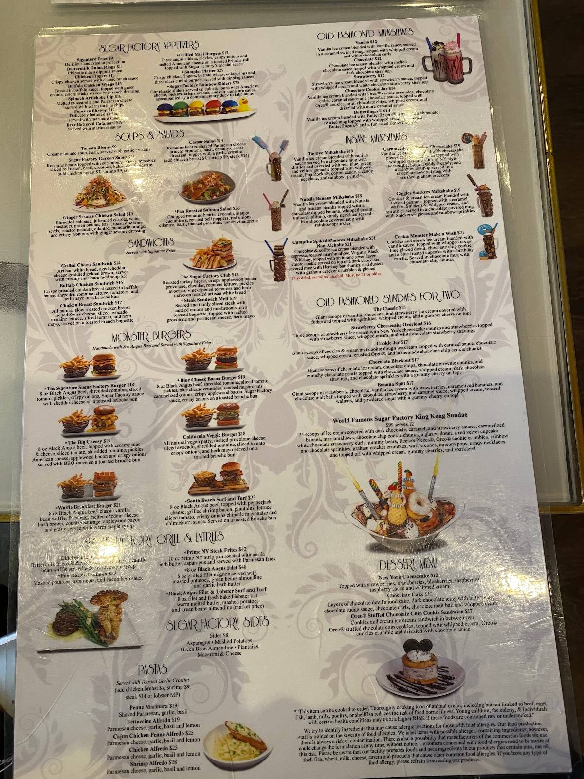 Menu at Sugar Factory - Atlantic City desserts, Atlantic City