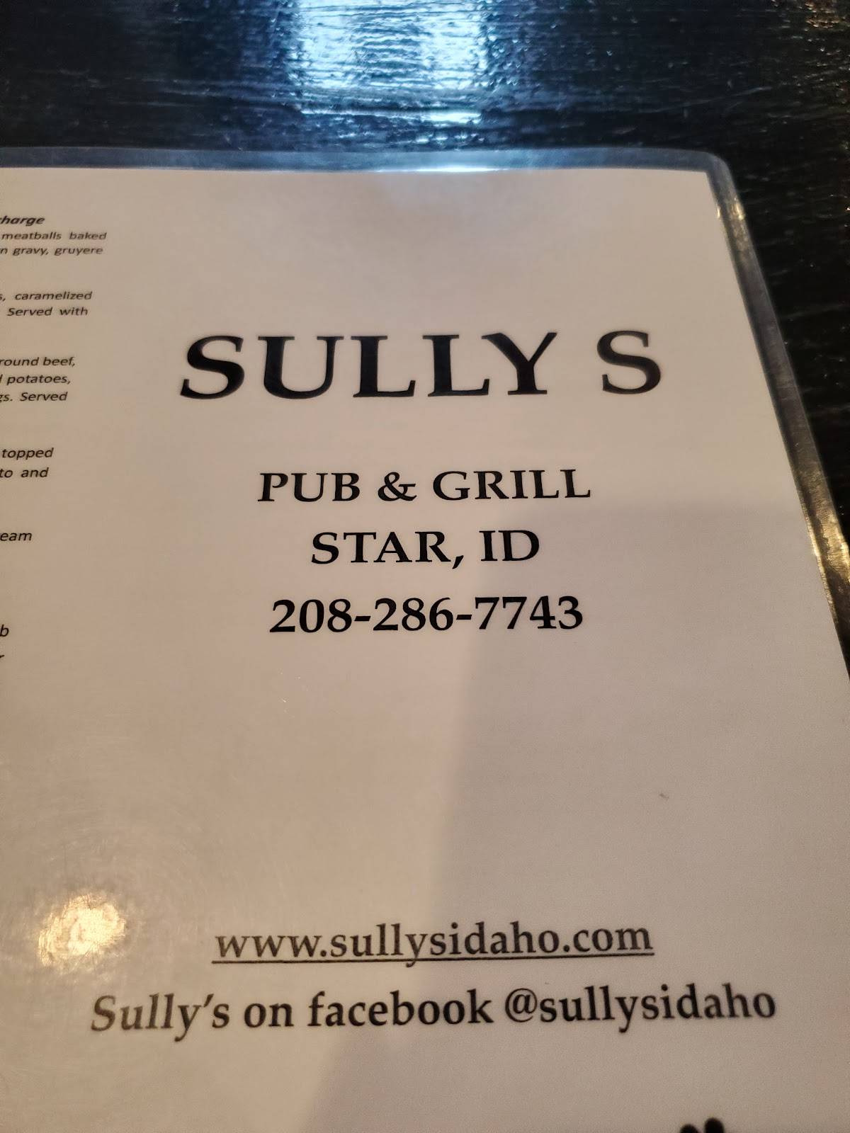 Menu at Sully's Pub & Grill, Star