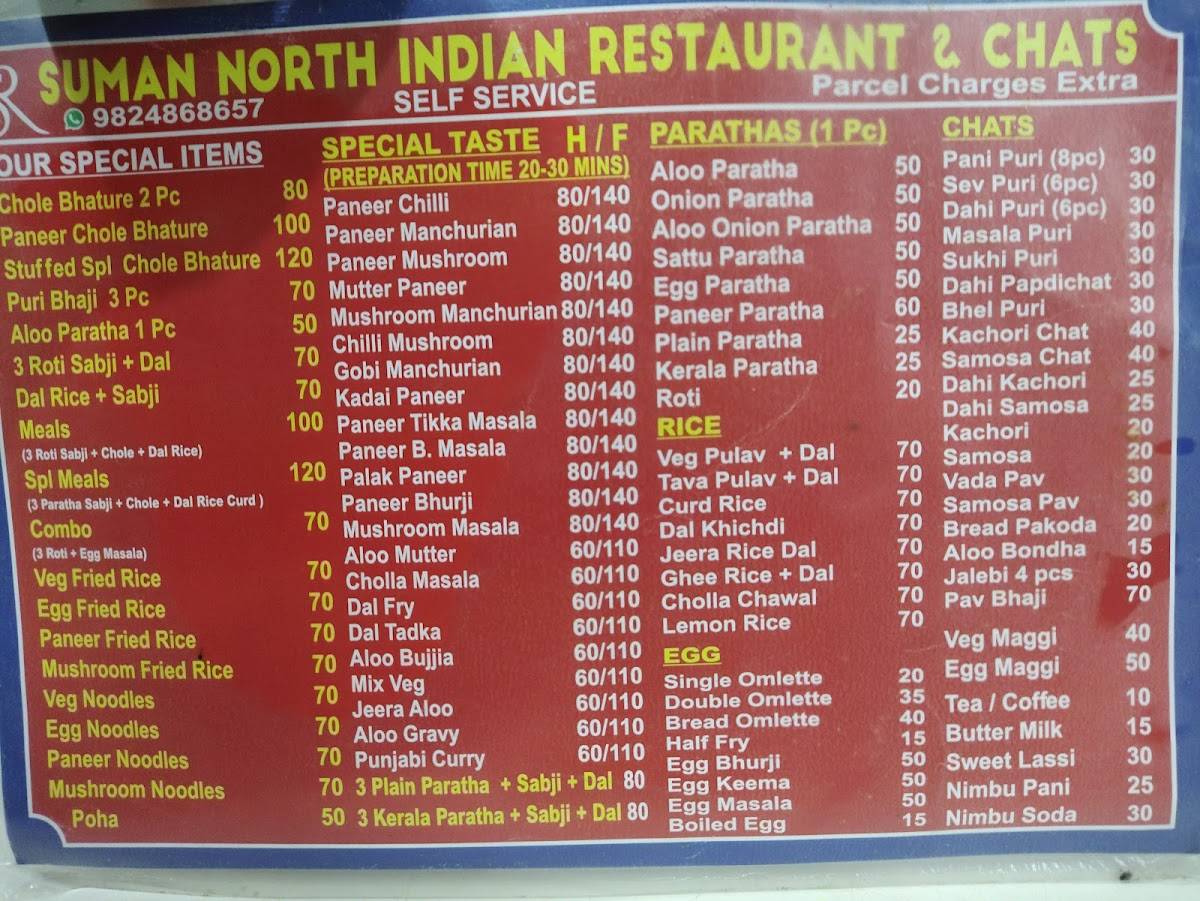 Menu at Suman North Indian Restaurant, Bengaluru, 157