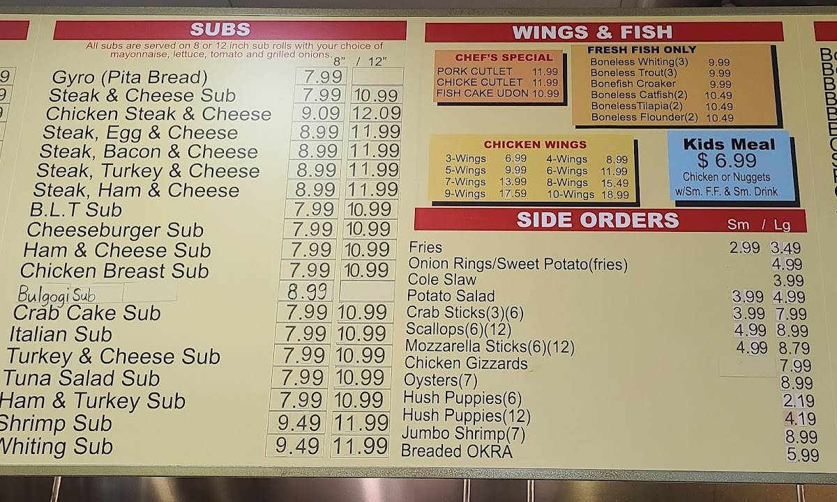 Menu at Sunny's Seafood & Deli restaurant, Woodbridge