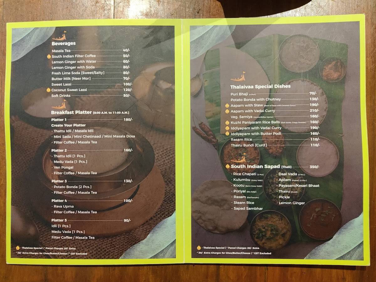 Menu at Thalaivaa South Indian Restaurant, Surat, LG/7-8-21
