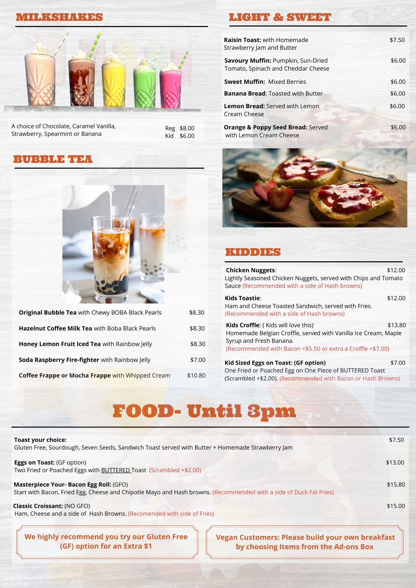 Menu at Surfing Lizard - Coogee cafe, Coogee