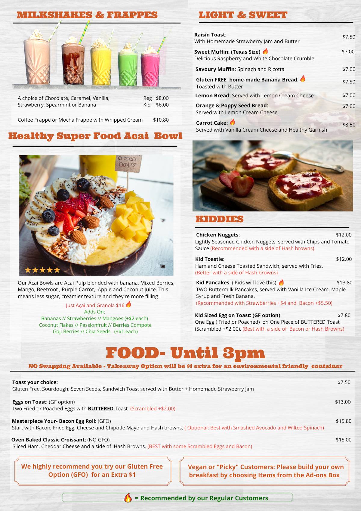Menu at Surfing Lizard - Coogee cafe, Coogee