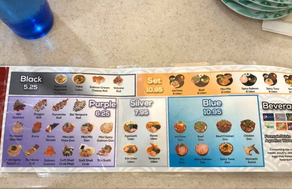 Menu at Sushi Bay restaurant, Kapolei
