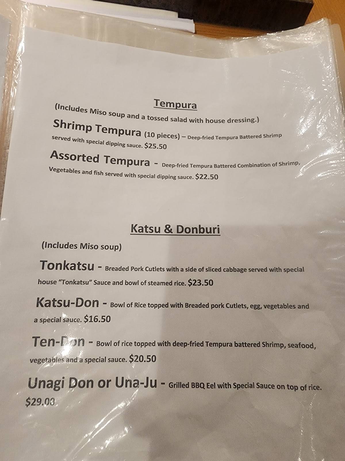 Menu at Sushi Hiro Japanese Restaurant, Calgary