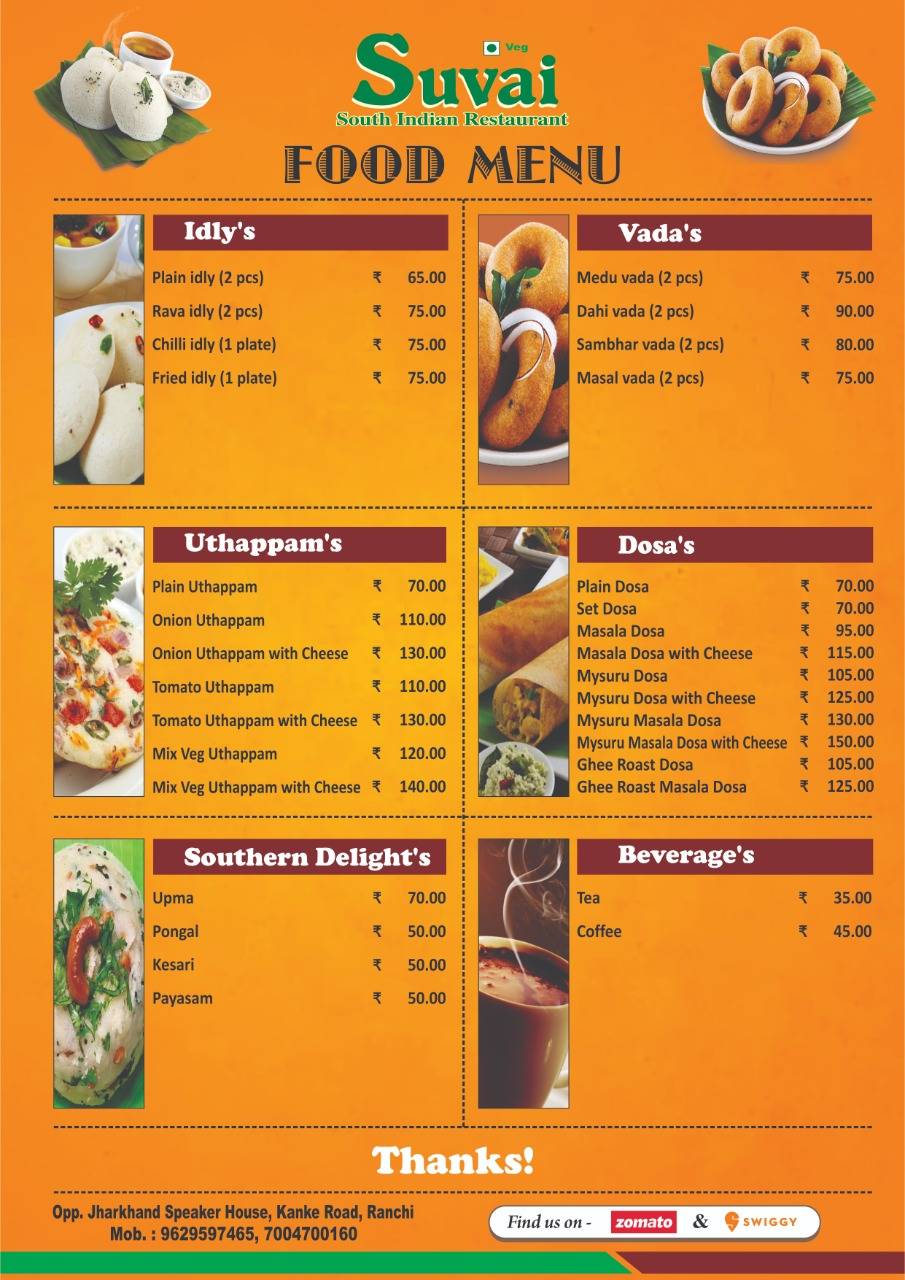 Menu at Suvai South Indian Restaurant Best South Indian Restaurant in ...