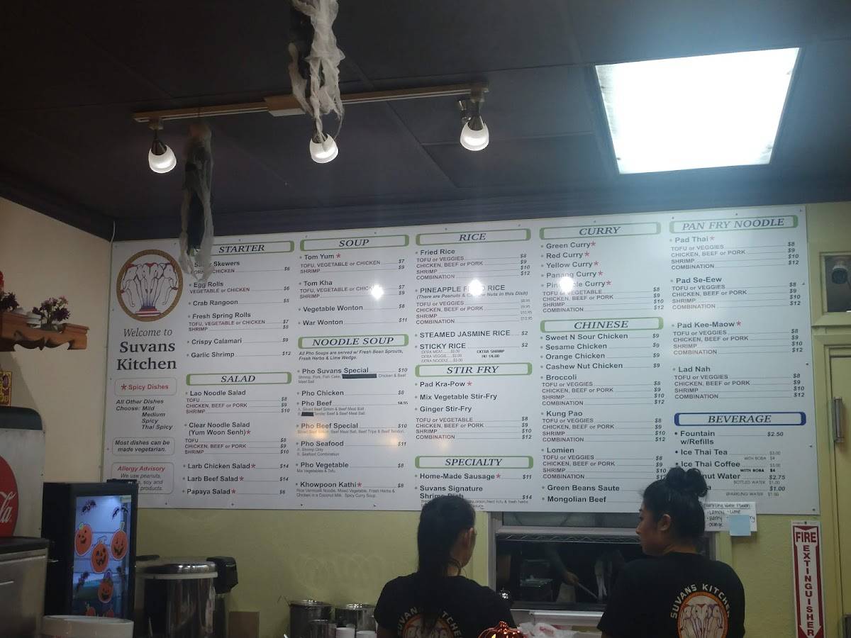 Menu at Suvans Kitchen restaurant, Lompoc