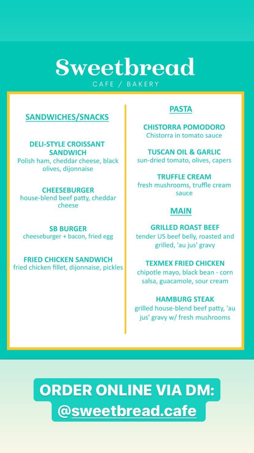 Carta de Sweetbread Cafe, Ciudad Quezon