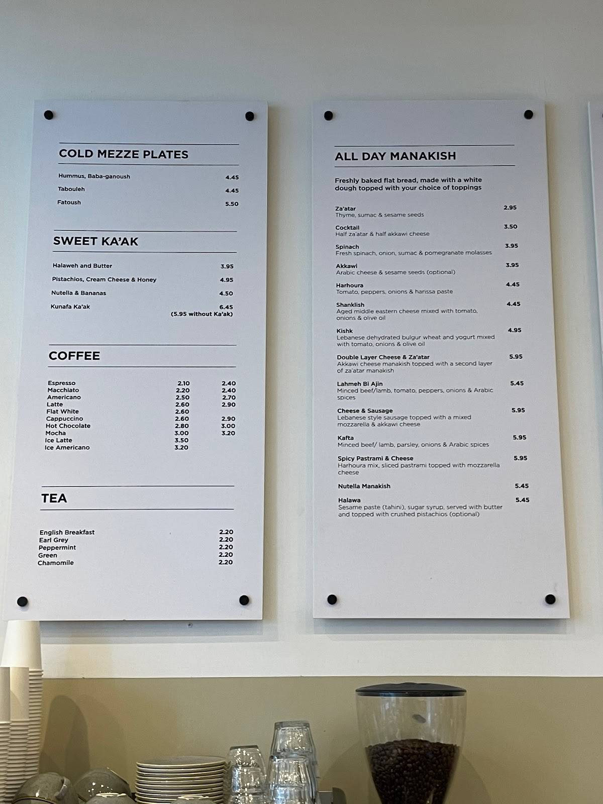 Carta de TA’MINI LEBANESE BAKERY, Londres, 801 Fulham Rd.
