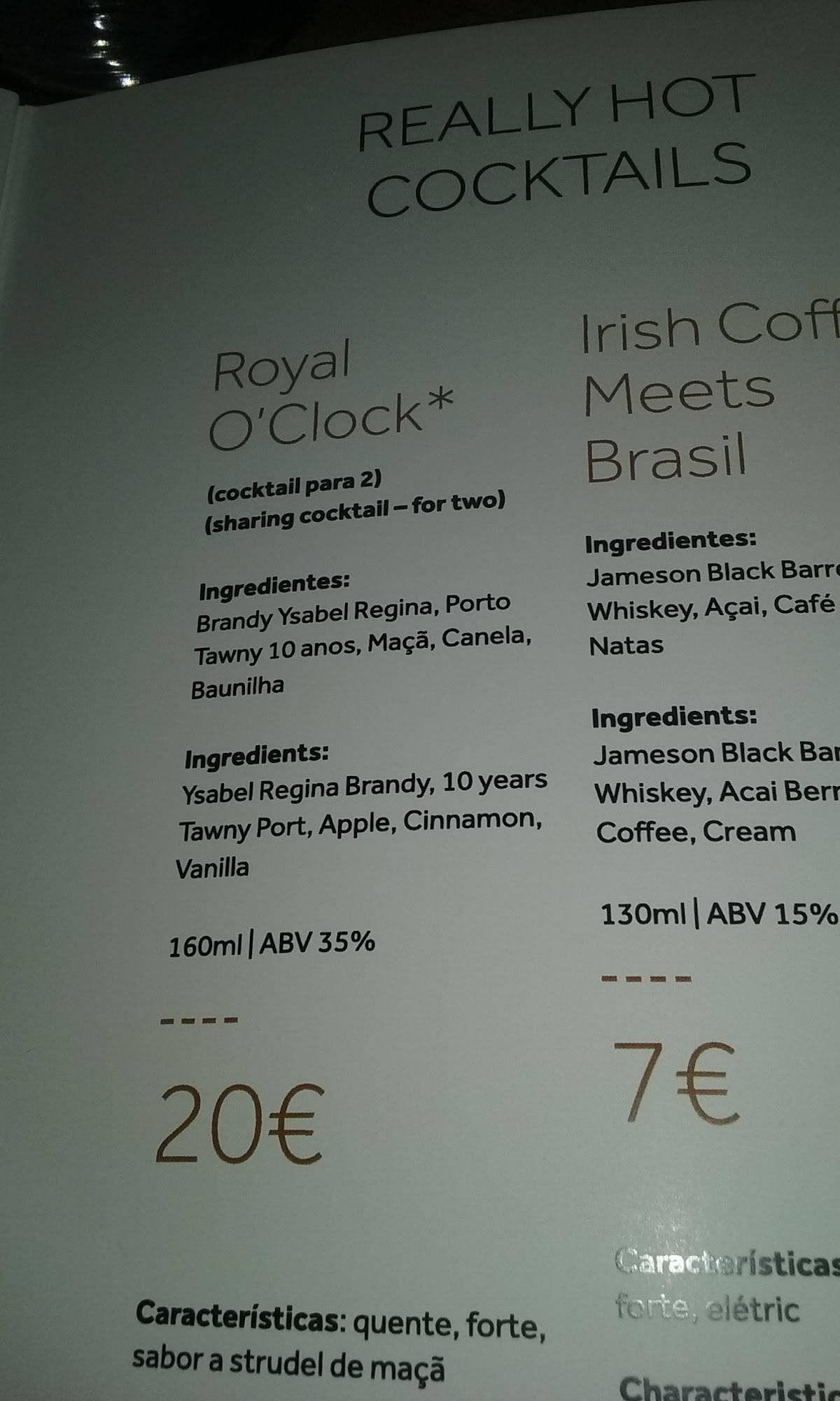 Menu at THE ROYAL COCKTAIL CLUB, Porto