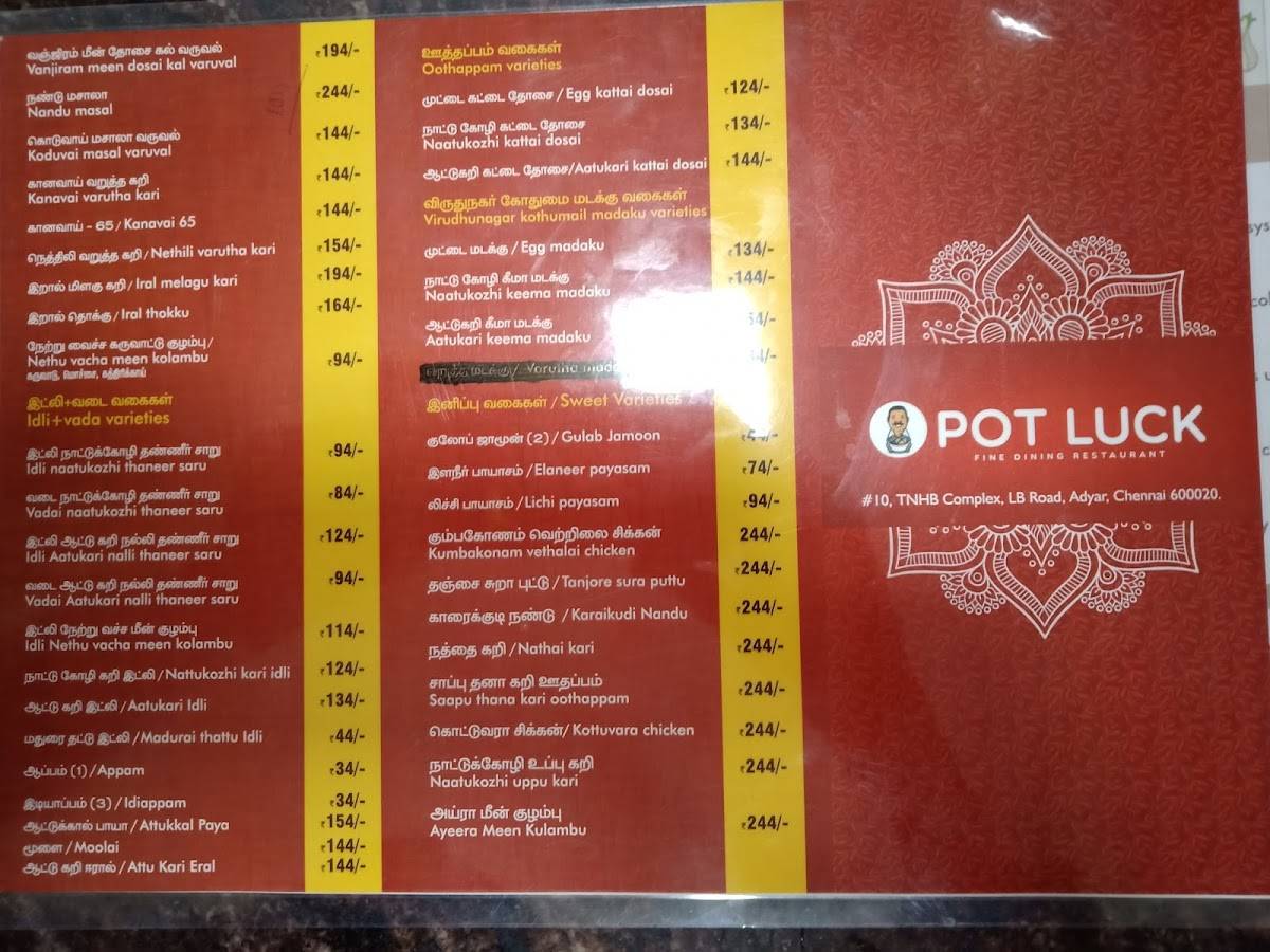 Menu at TOP SEE Restaurant, Chennai