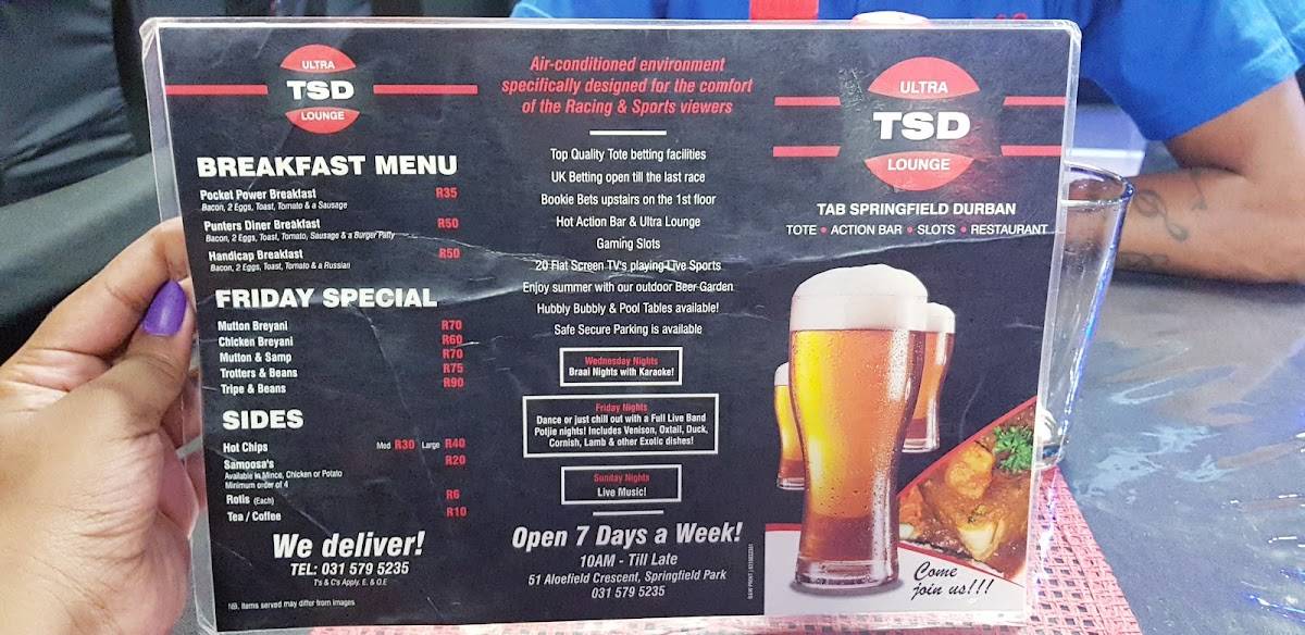 Menu at TSD Ultra LOUNGE restaurant, Durban North