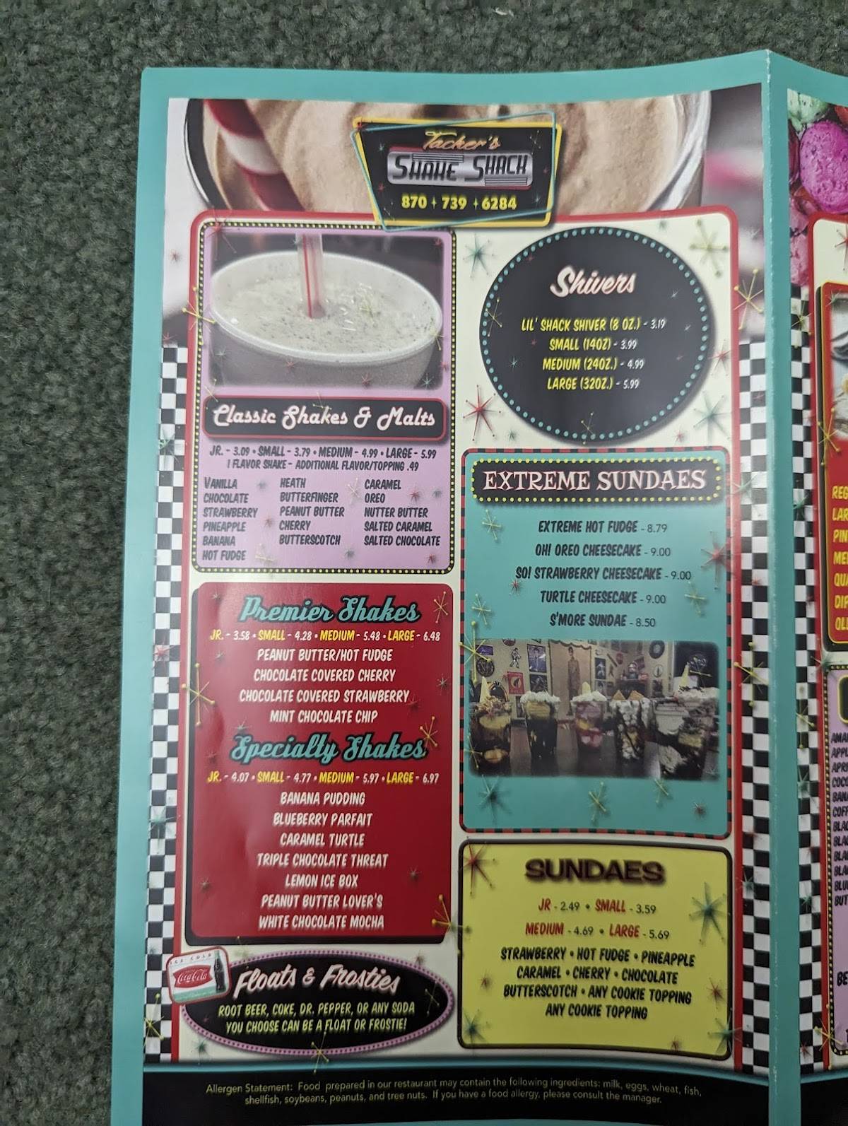 Menu at Tacker's Shake Shack - Manila restaurant, Manila