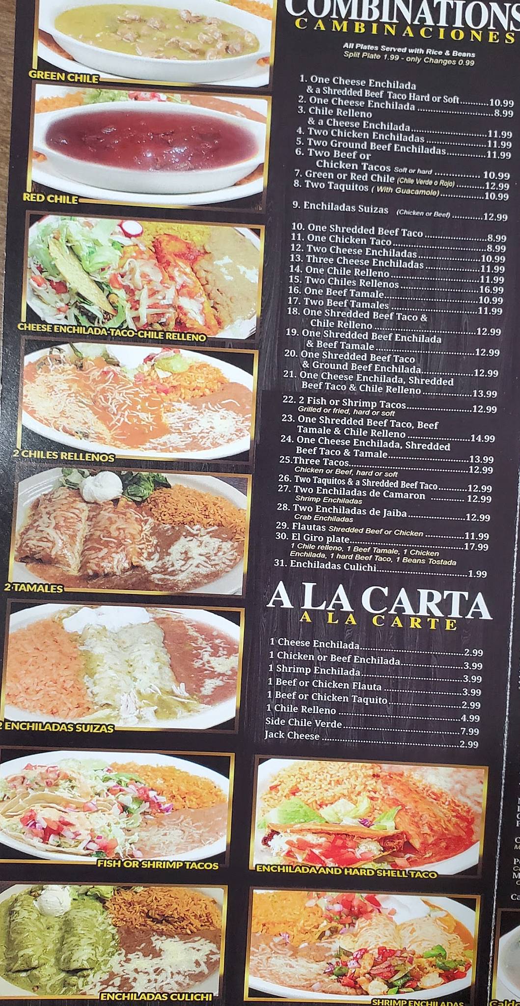 Menu at Taco Giro Mexican Grill restaurant, Sierra Vista