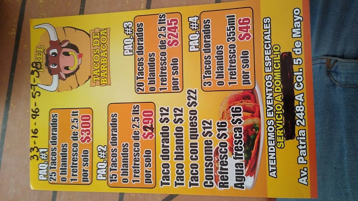Menu at Tacos de barbacoa Axel, Guadalajara