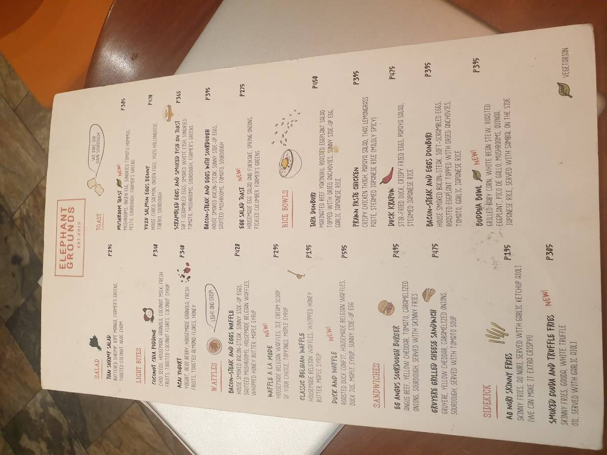 Menu at Elephant Grounds Manila - BGC cafe, Taguig