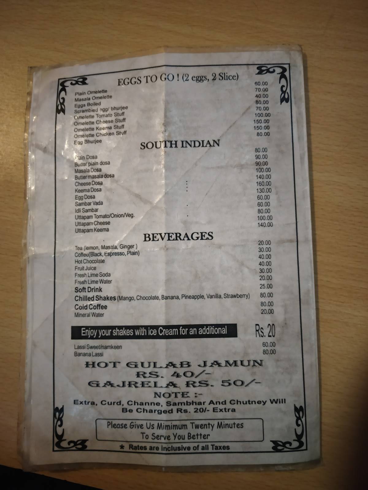 Menu at Taj Restaurant, Palampur