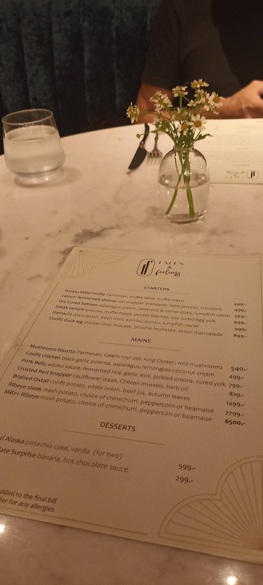 Menu at Tales and Feelings restaurant, Cebu City