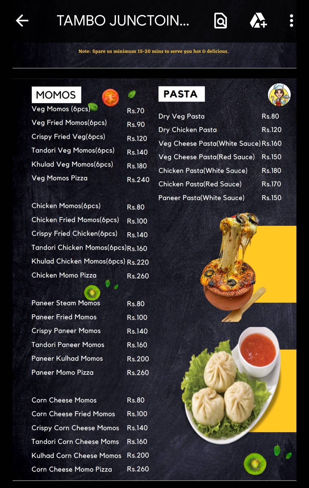 Menu at Tambo Junct'n- Lounge & Rooftop Restaurant, Chaibasa