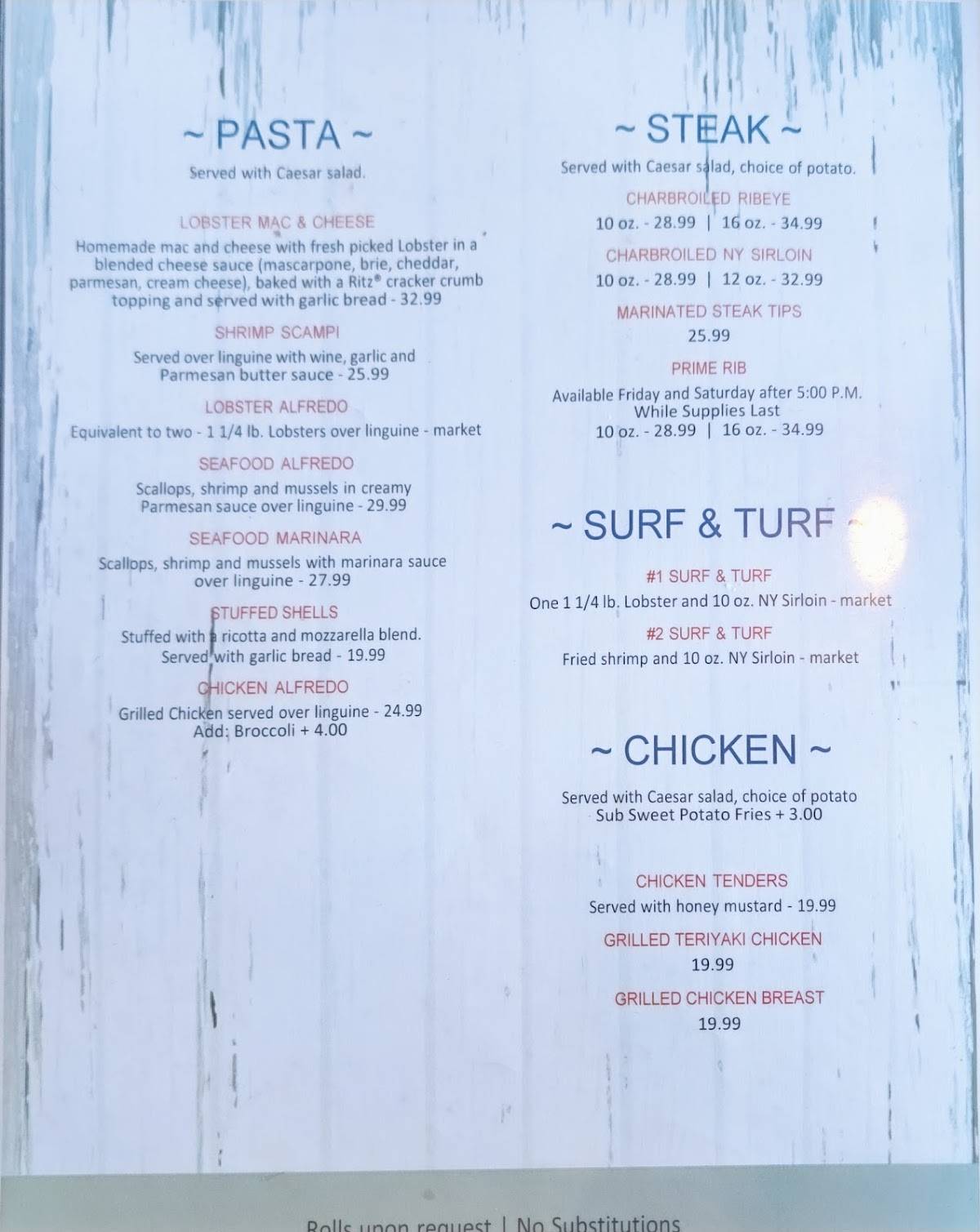 Menu at Taste of Maine Restaurant, Woolwich