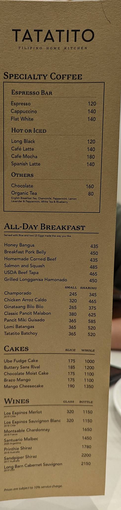 Menu at Tatatito restaurant, Makati