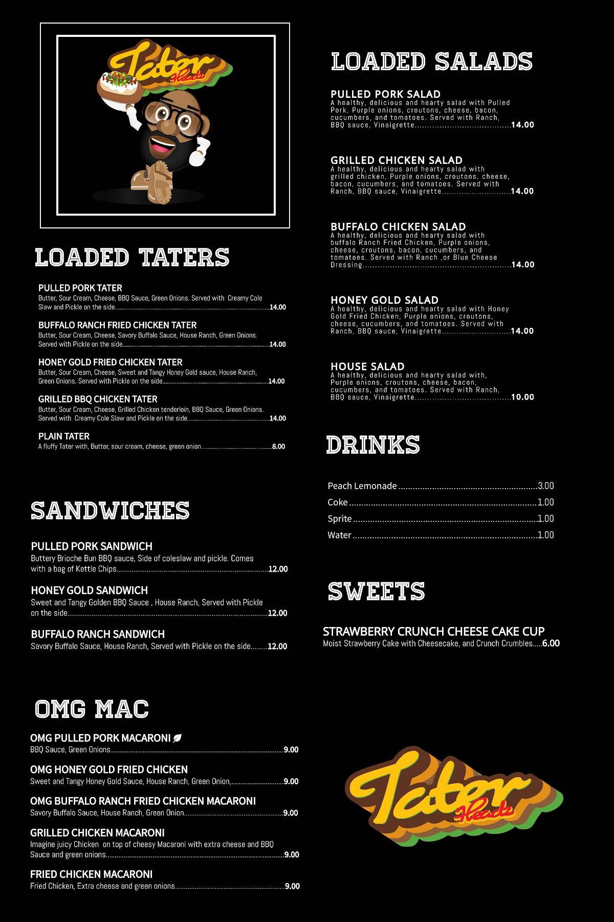 Menu at Tater Headz, LLC restaurant, Clarksville