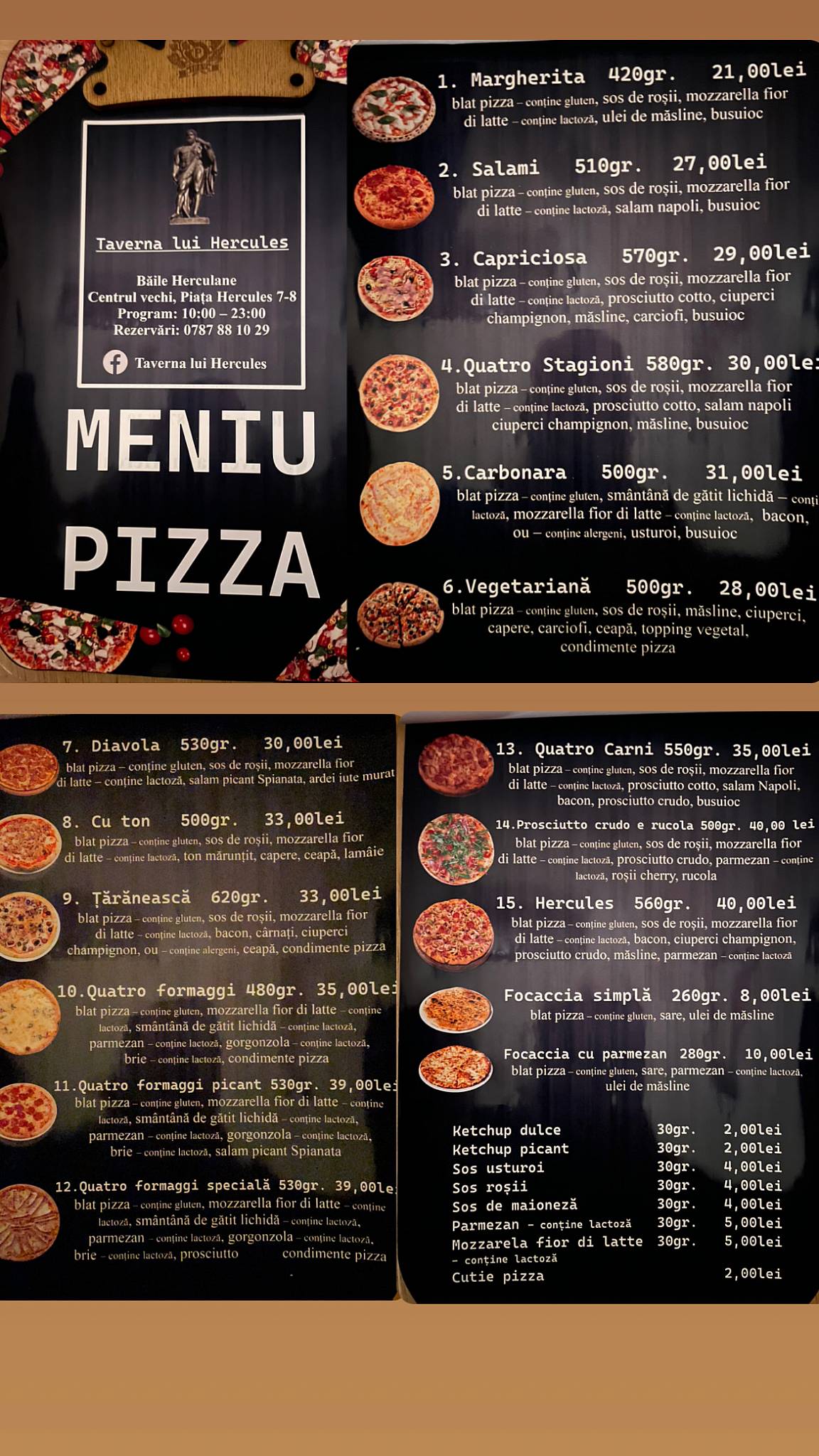 Menu at Taverna lui Hercules, Băile Herculane