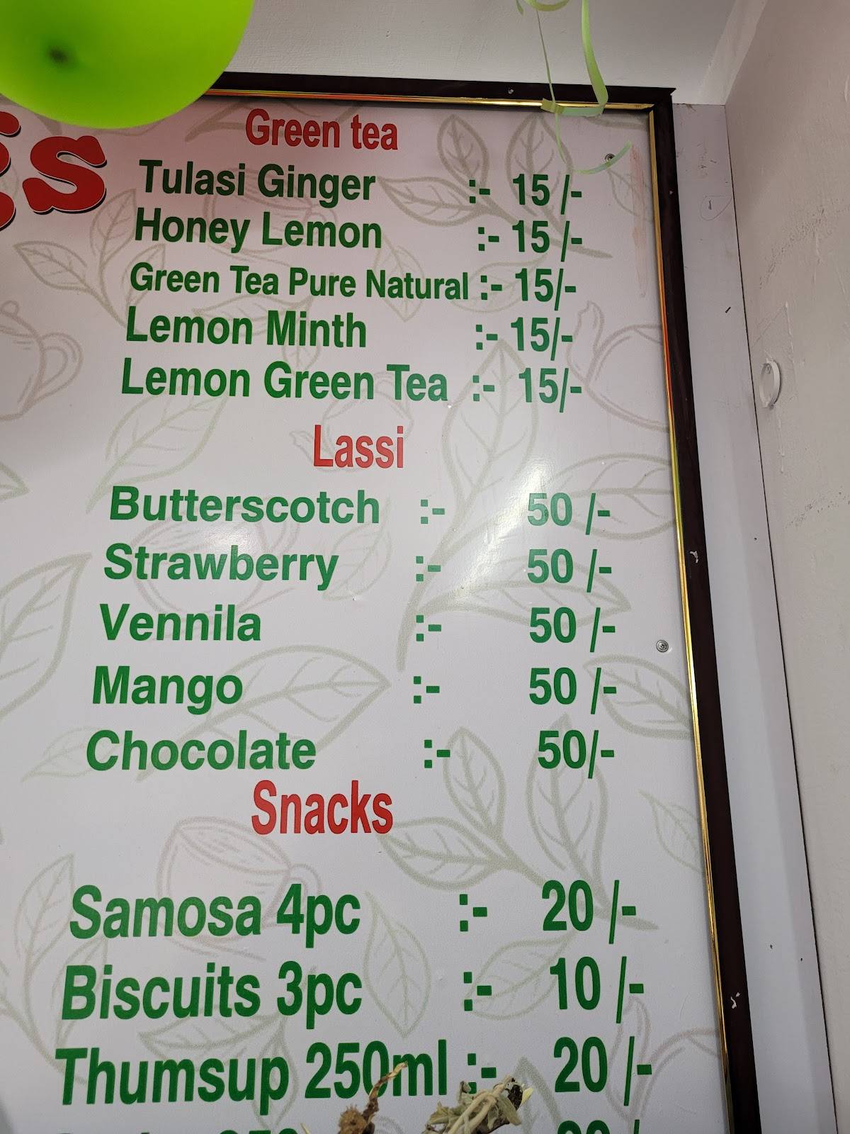 Menu at Tea King's, Badangpet, Hyderabad