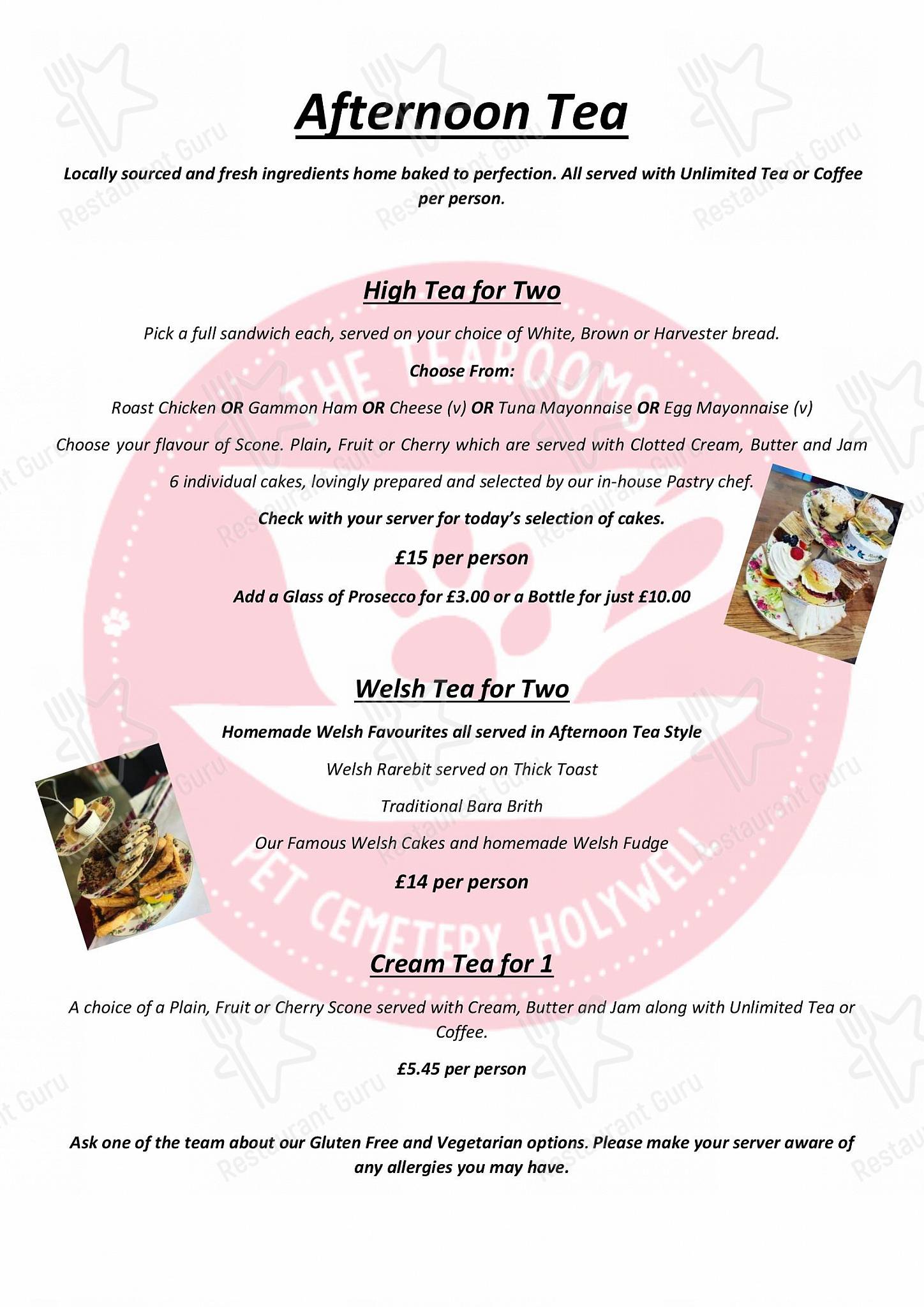 Menu at Tea Rooms at the Pet Cemetery cafe, Holywell, The Pet Cemetery