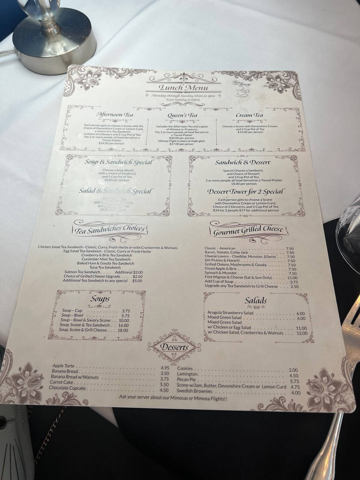 Menu at Tea With Tracy restaurant, Oxford