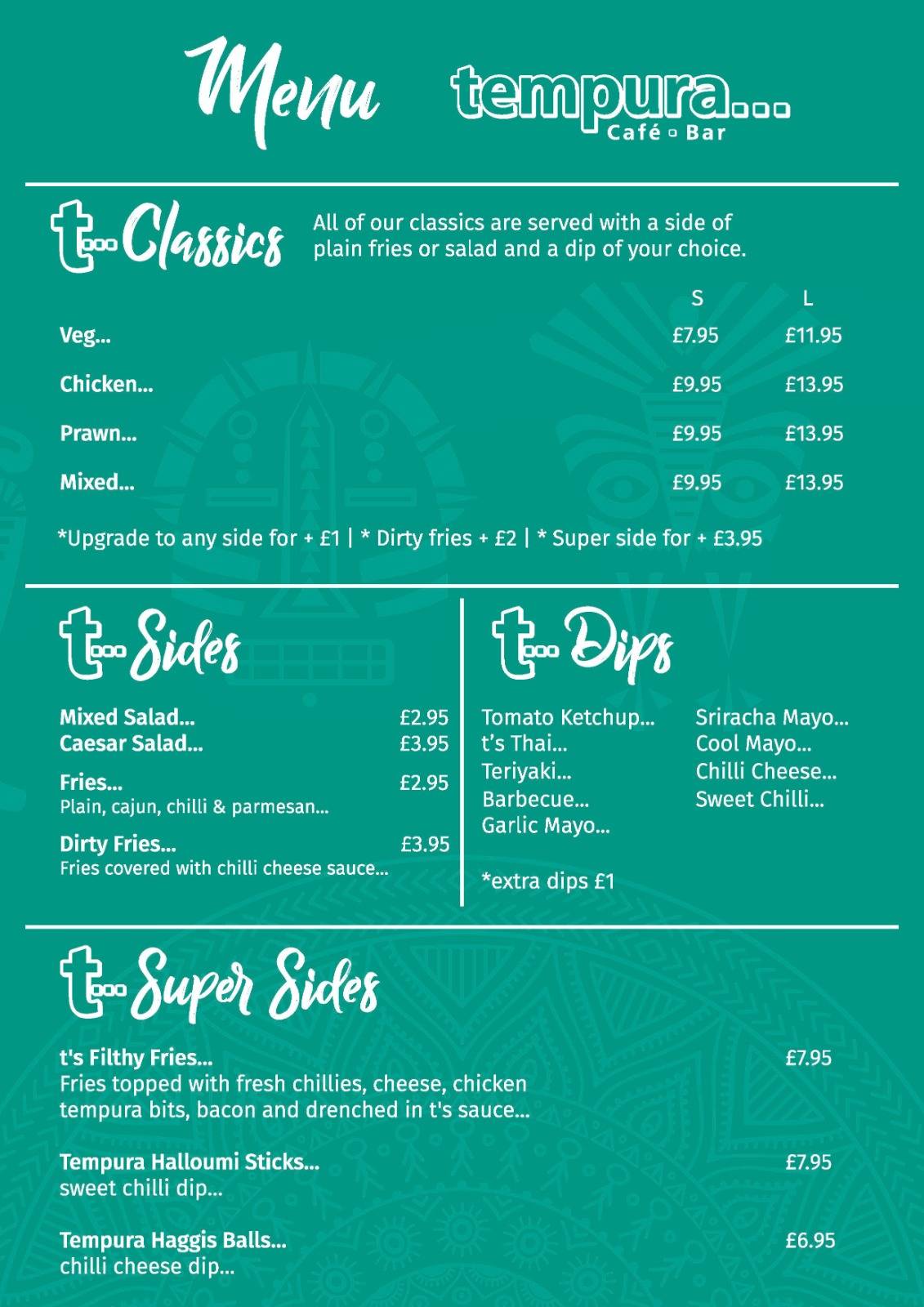 Menu at Tempura Ayr restaurant, Ayr