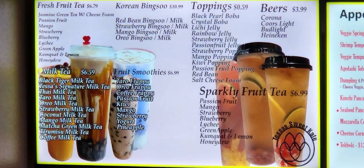 Menu at Tessa's Sweet Kafe Korean Restaurant Boba Tea Shop Korean Fried ...