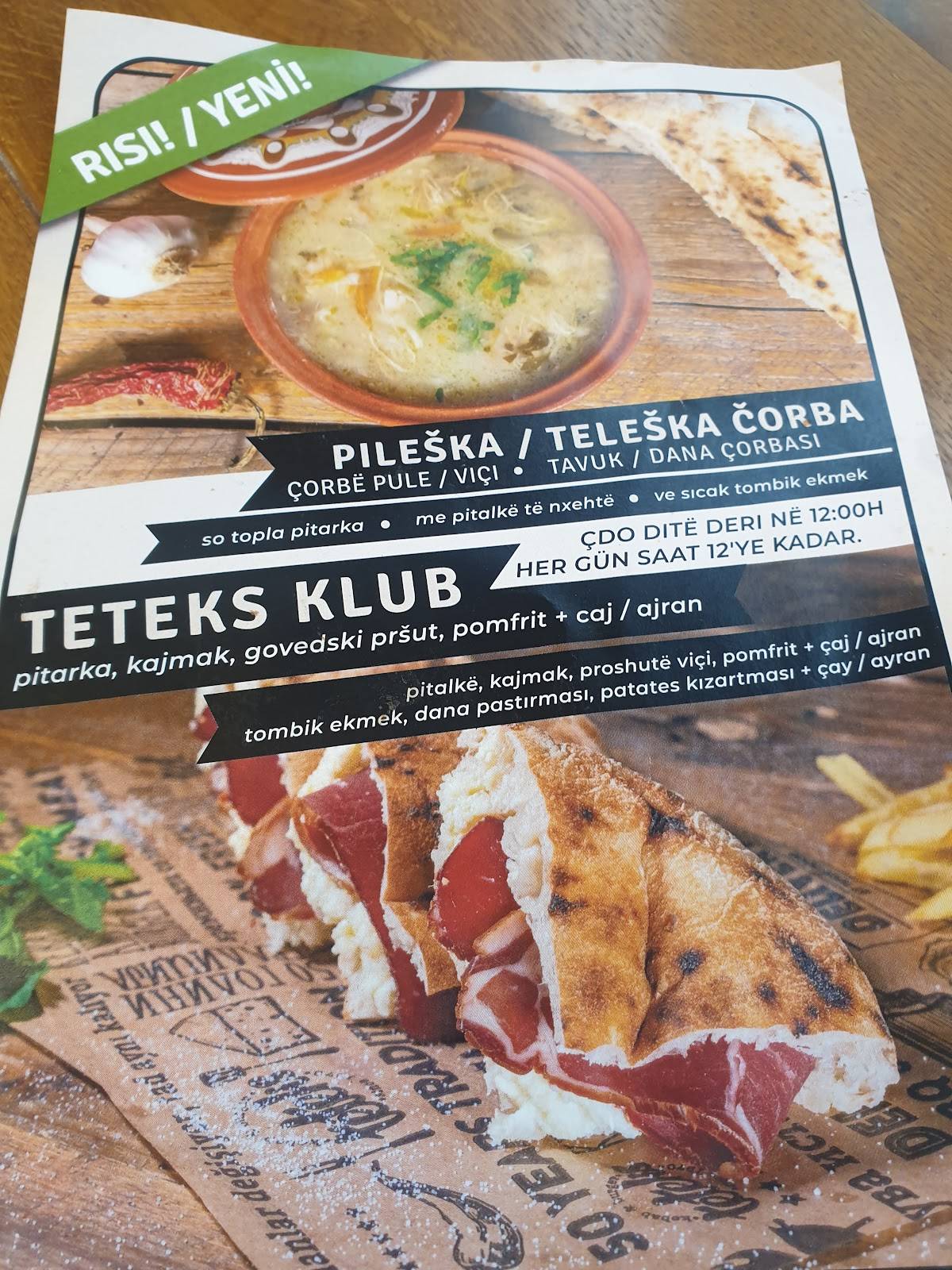 Menu at Teteks 2 restaurant, Skopje, Ulica Bitpazarska br.92