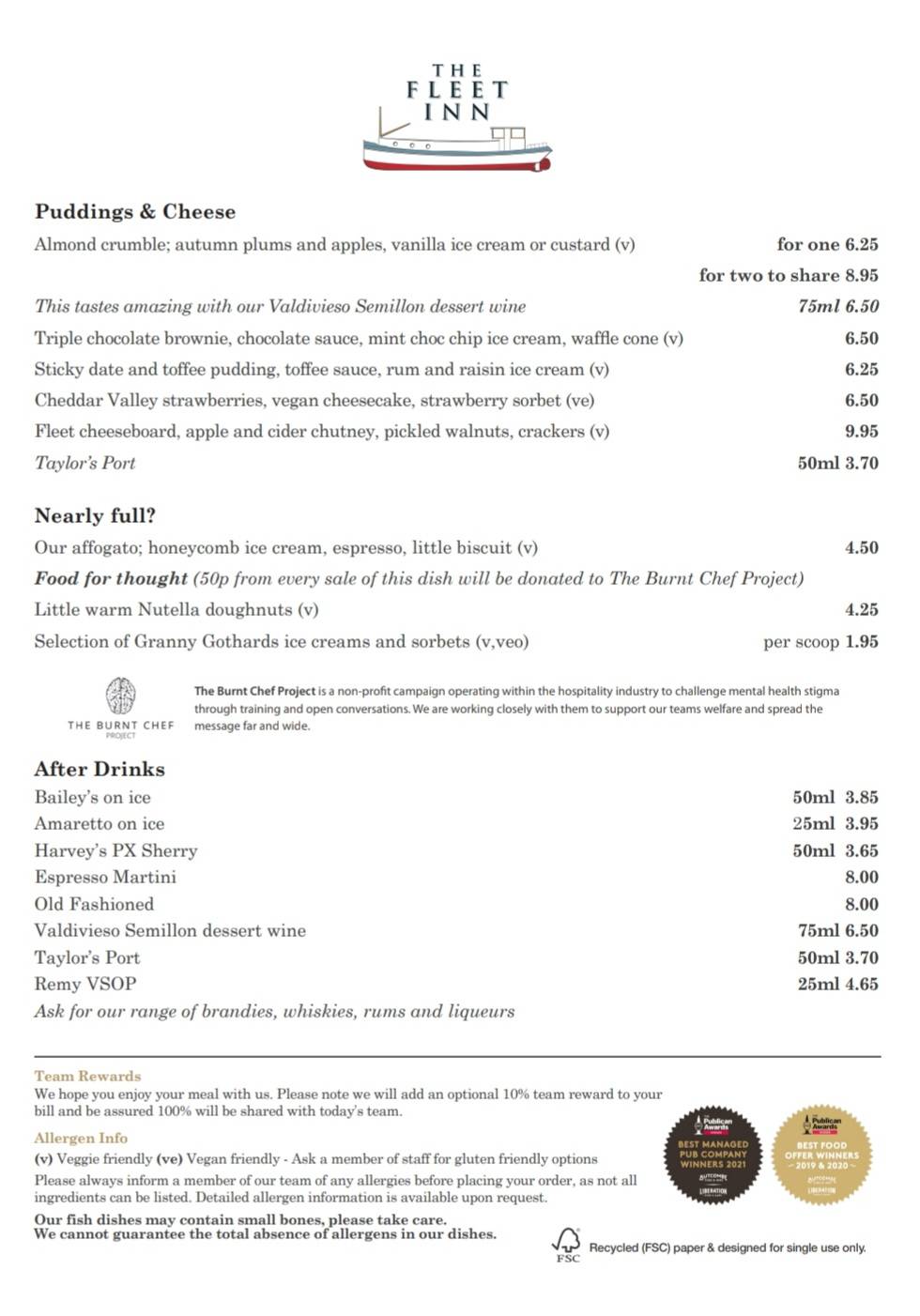 Menu at The Fleet Inn pub & bar, Tewkesbury