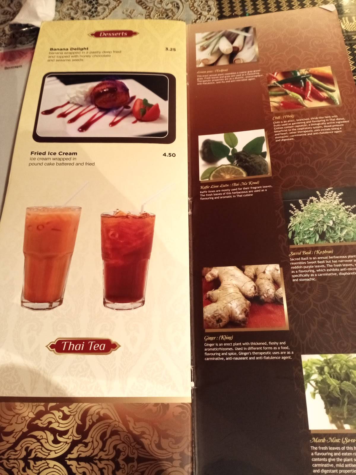 Menu at Thai House restaurant, Sebring