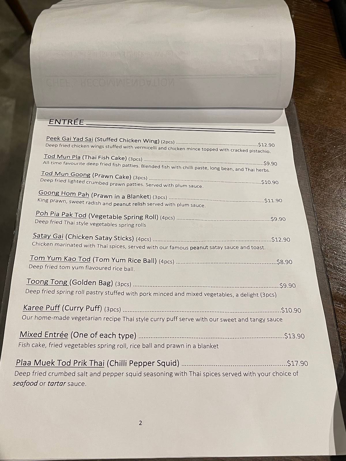 Menu at Thai Junction restaurant, Willetton