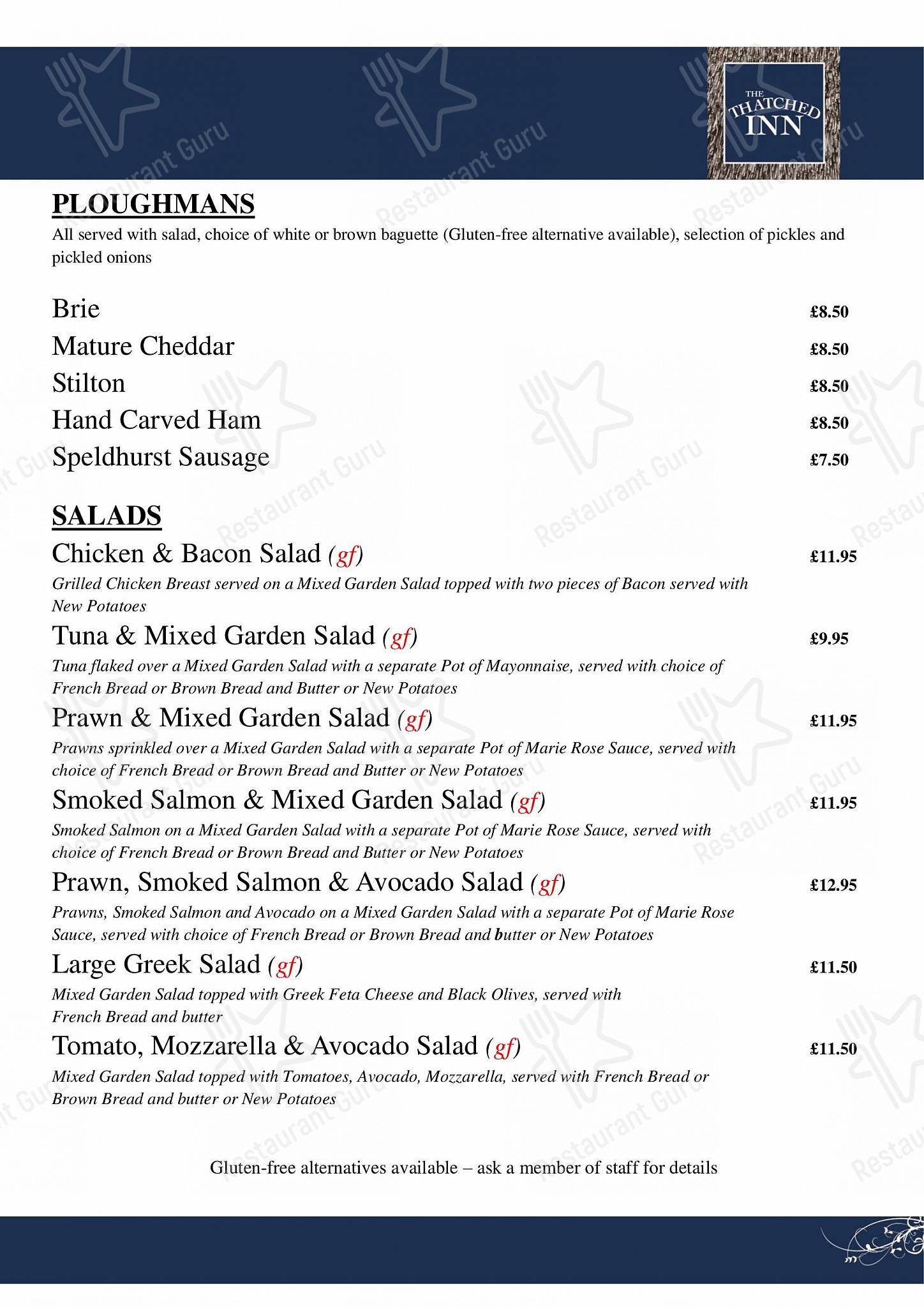 Menu at The Thatched Inn pub & bar, Hassocks