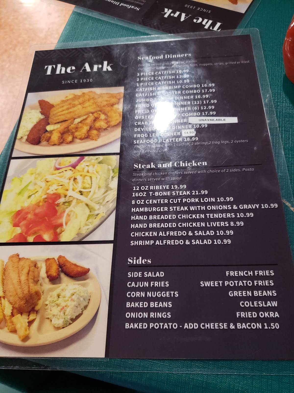 Menu at The Ark restaurant, Riverside, US-78