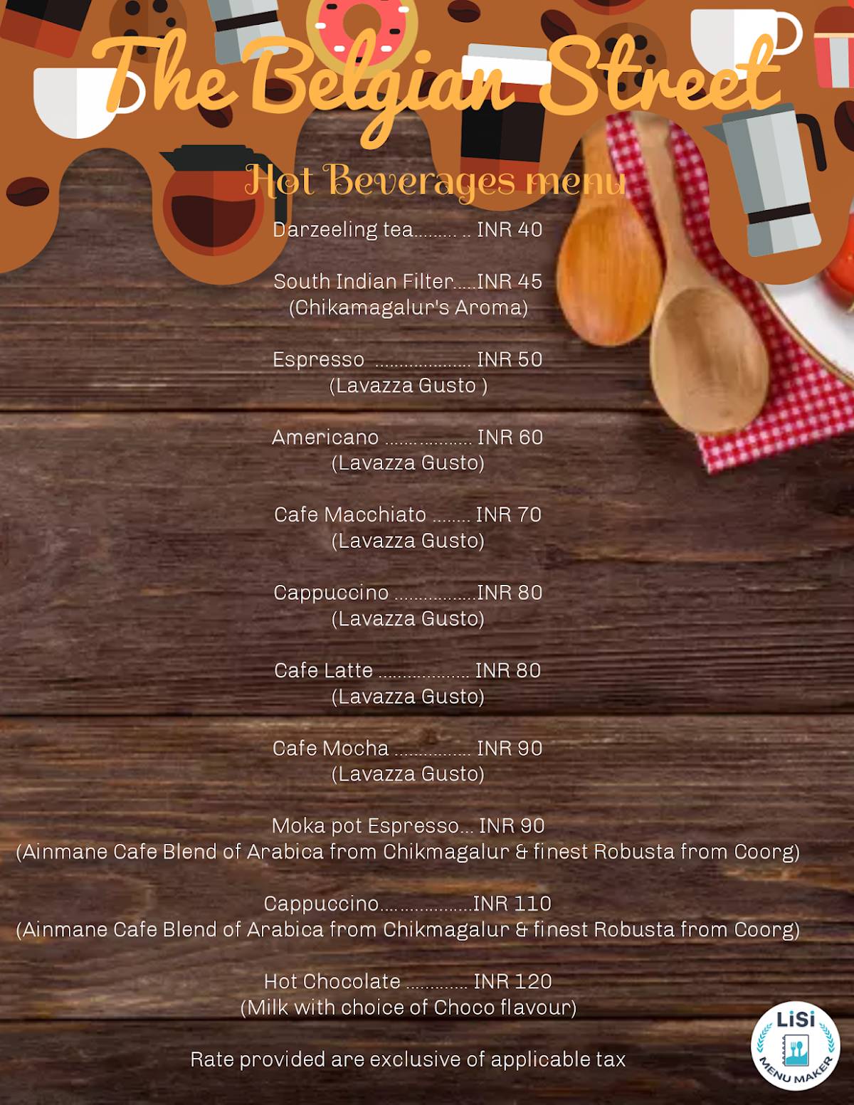 Menu at The Belgian Street Imphal, Imphal