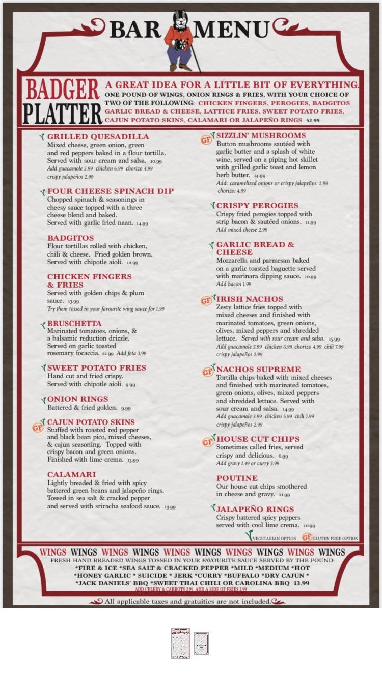 Menu at The Black Badger pub & bar, Cambridge