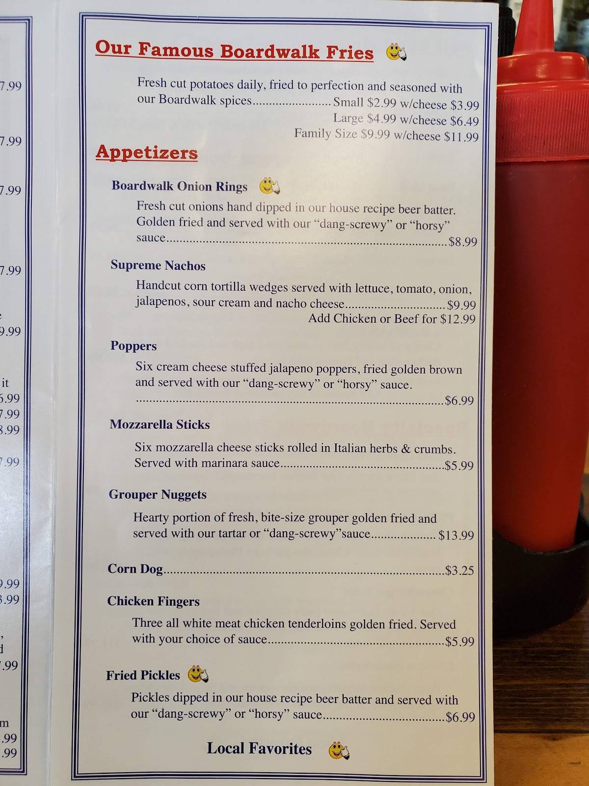 Menu at The Boardwalk Grill restaurant, Madeira Beach, 204 johns pass ...