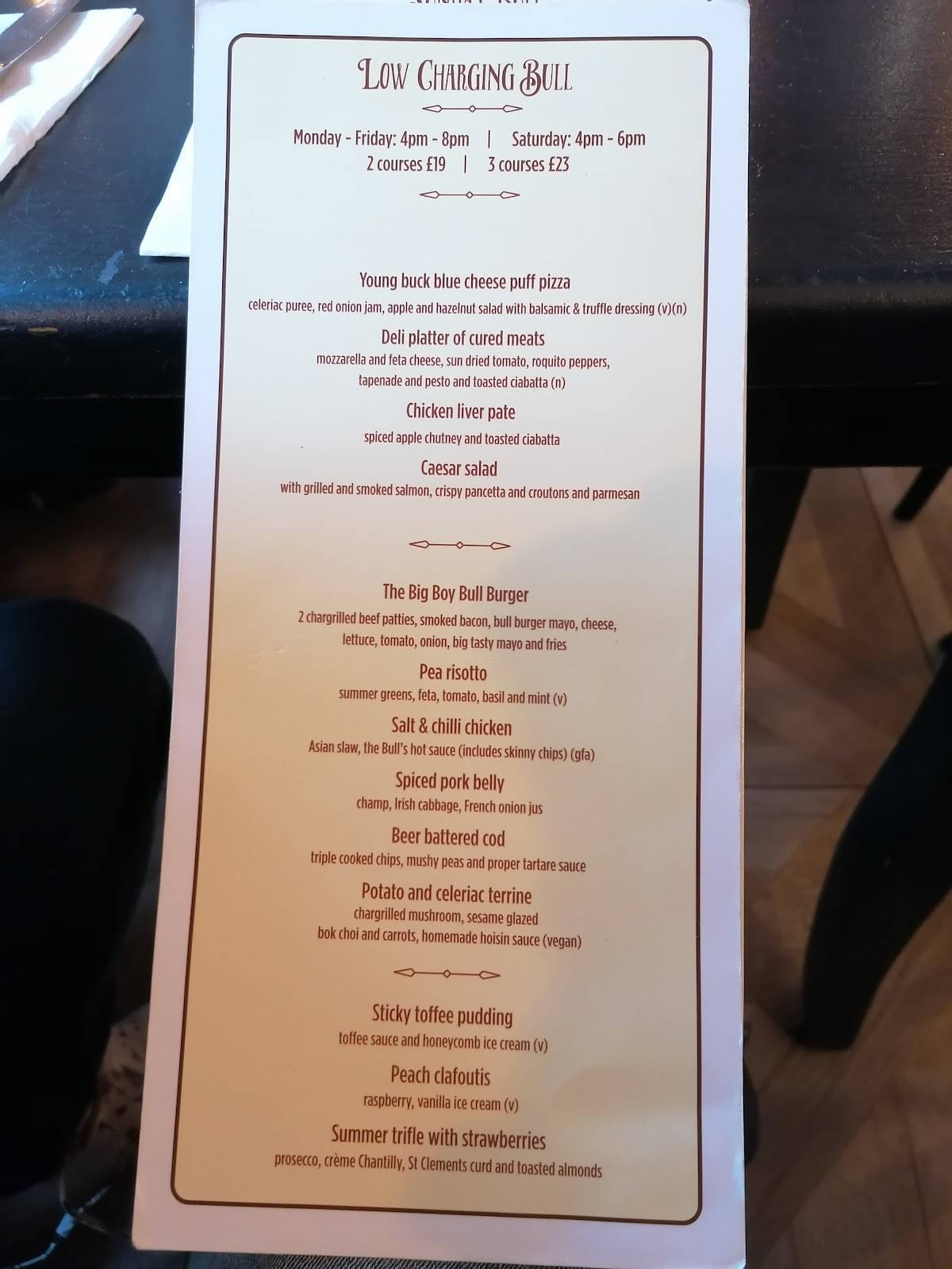 Menu at The Bull & Claw Donaghadee restaurant, Donaghadee