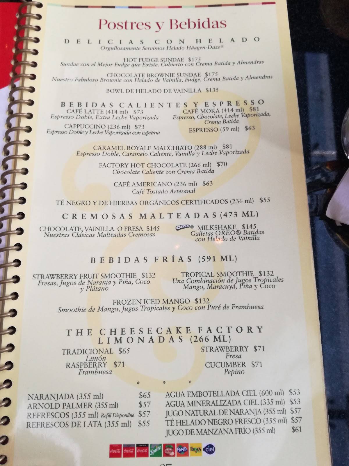 Carta del restaurante The Cheesecake Factory Plaza Satélite, Naucalpan ...
