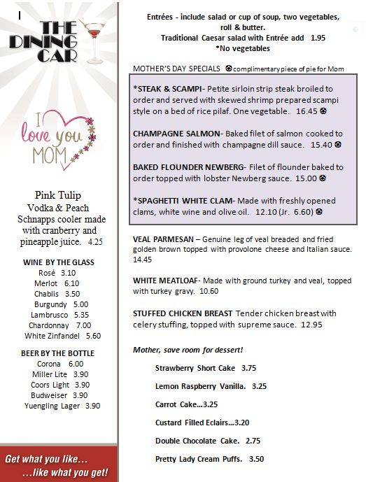 Menu at The Dining Car restaurant, Philadelphia