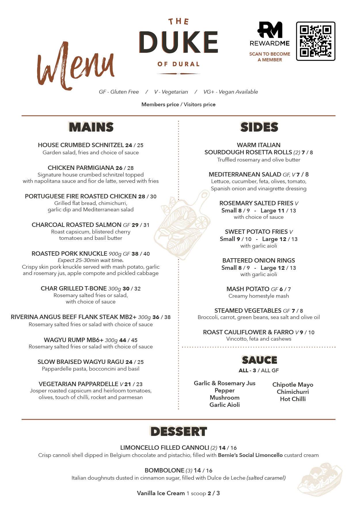 Menu at The Duke of Dural pub & bar, Dural