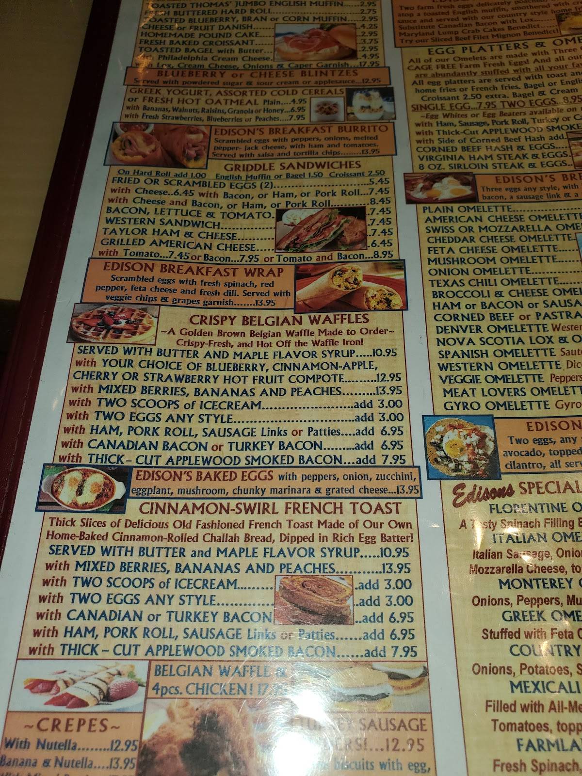 Menu at The Edison Diner restaurant, Edison