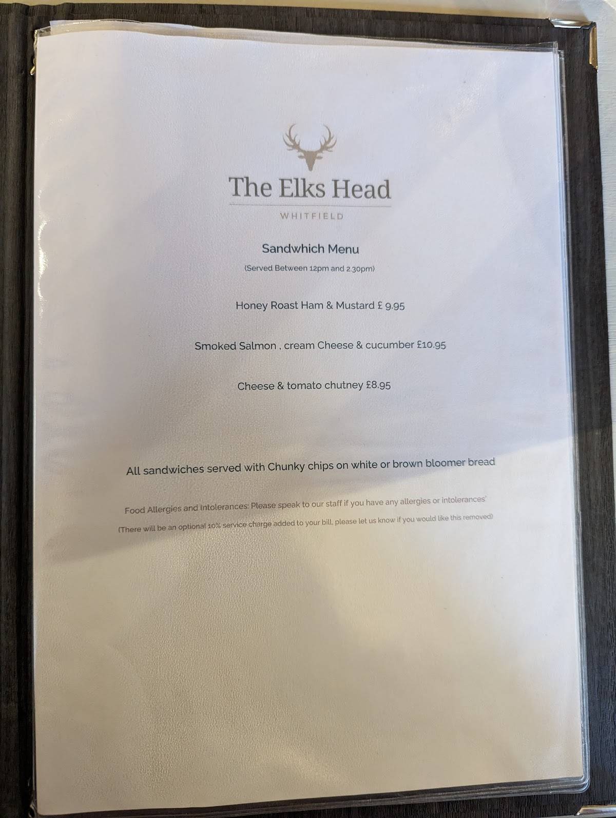 Menu at The Elk's Head pub & bar, Plenmeller with Whitfield
