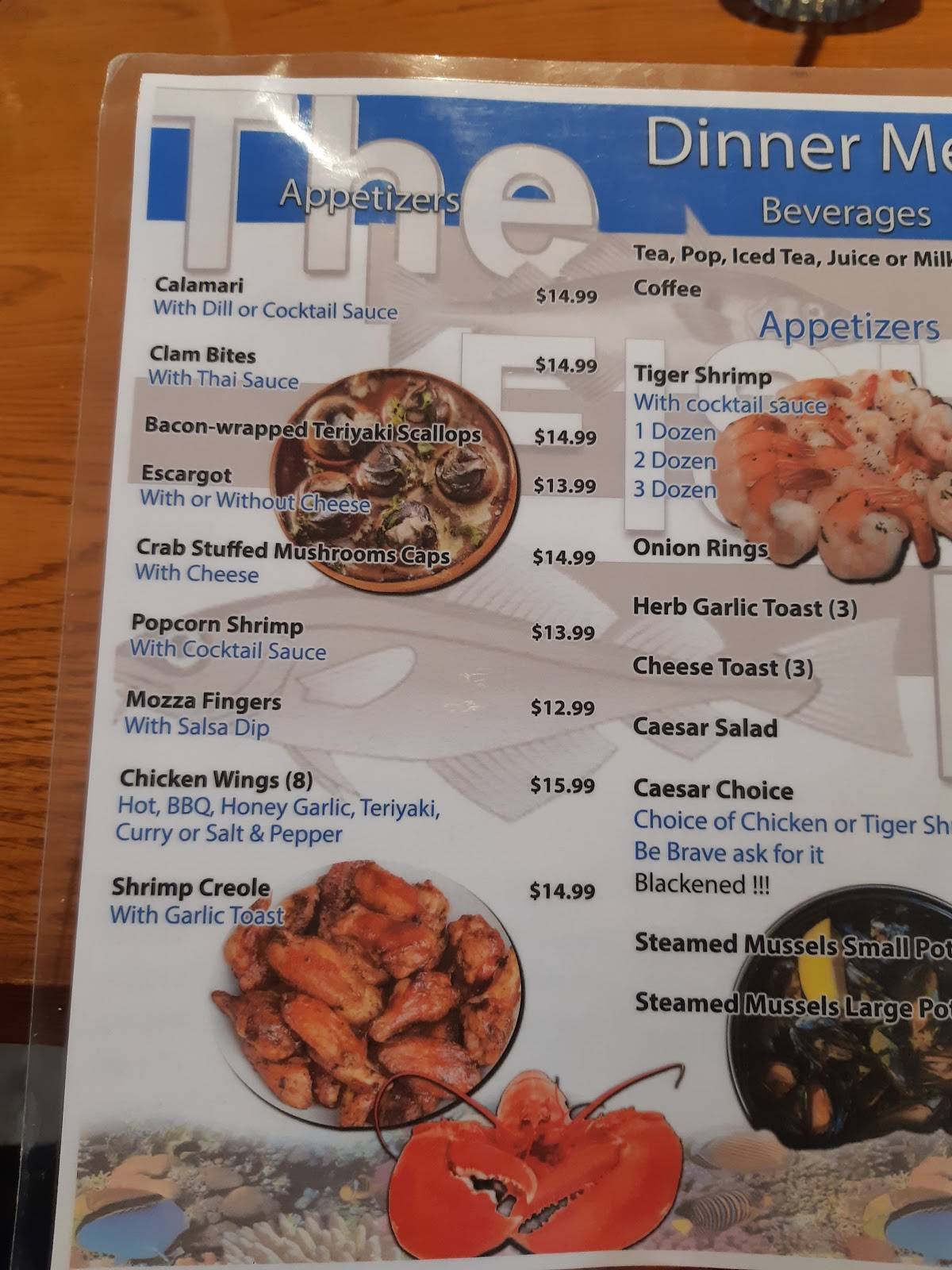 Menu at The Fish Place restaurant, Fort McMurray